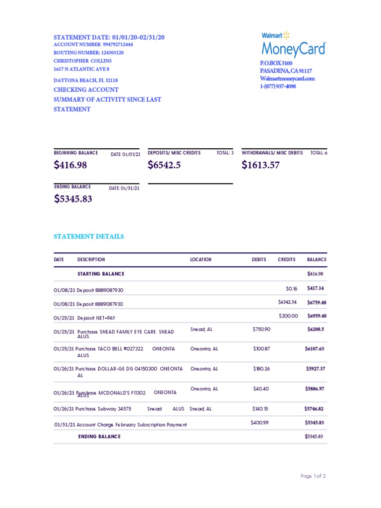 Christopher Collins Bank Statement Summary | PDF | Debits And Credits ...