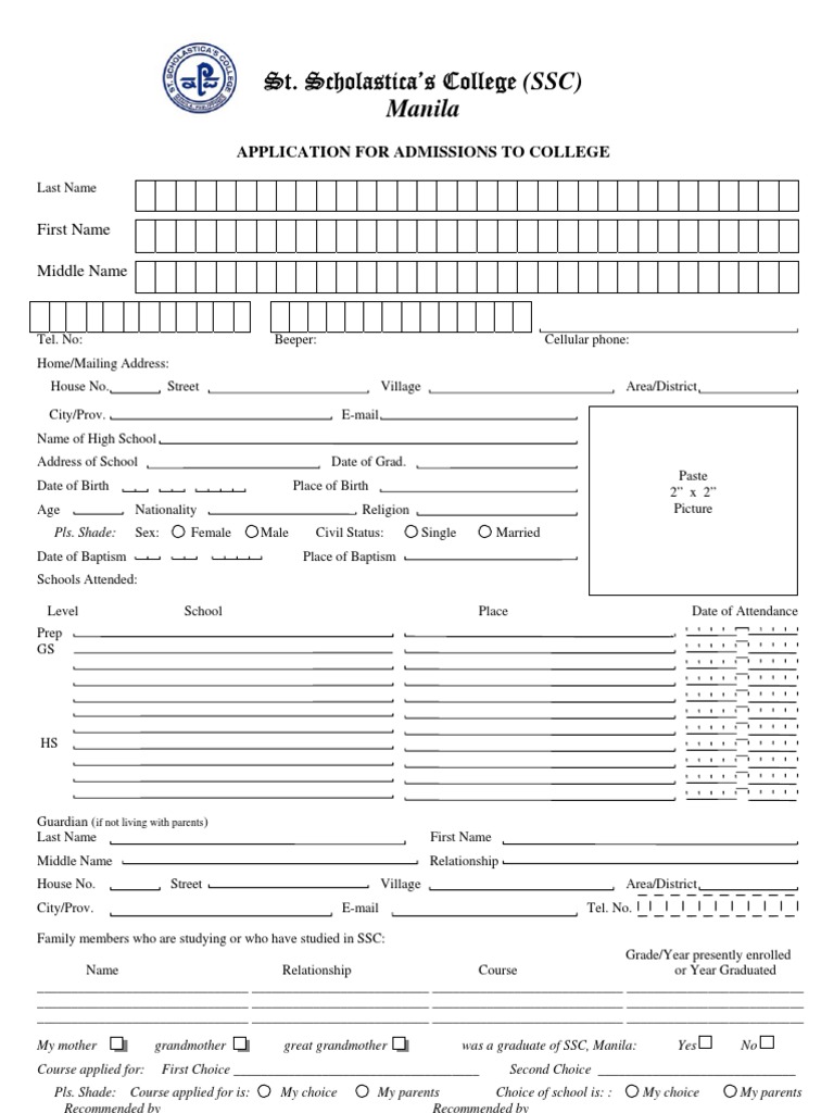 College application form | Social Institutions | Social Science