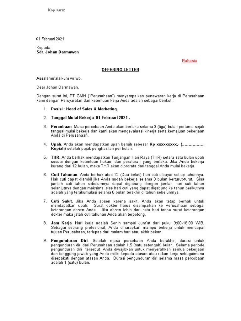 Offering Letter - Contoh | PDF