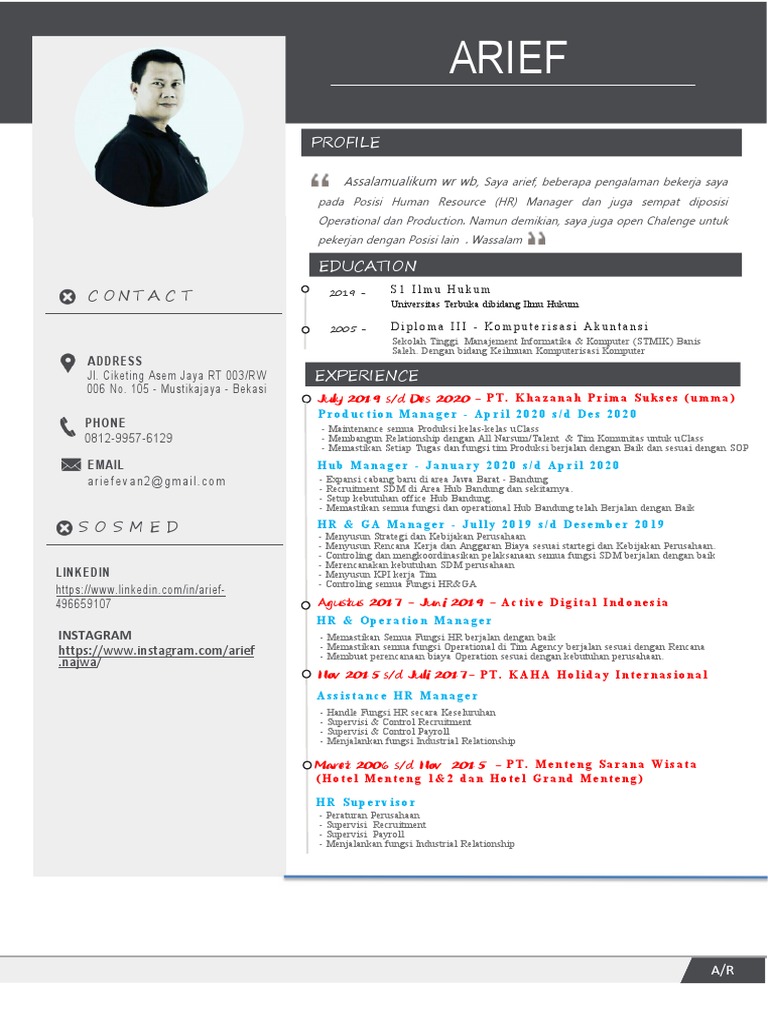 CV / Contoh CV HRD Manager | PDF