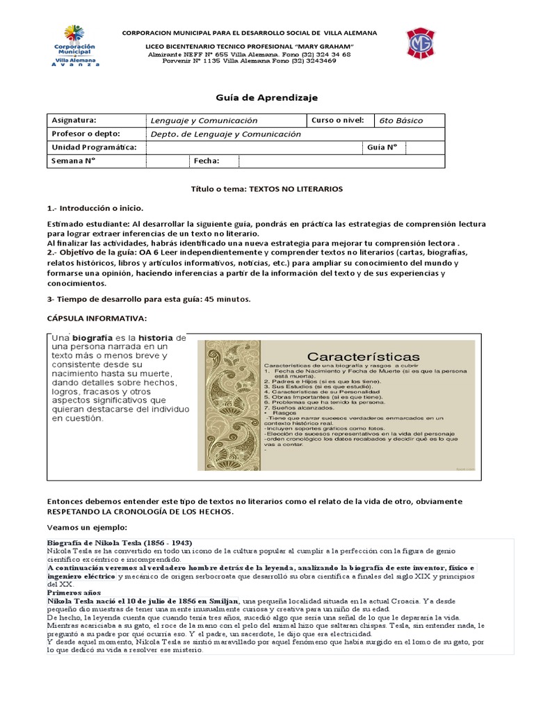Guía de Aprendizaje La BIOGRAFÍA | PDF | Nikola Tesla | Thomas Edison