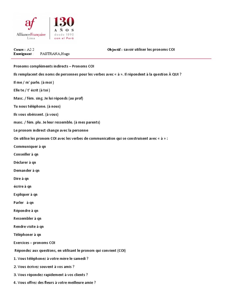 Pronom Complément Dobjet Indirecte | PDF