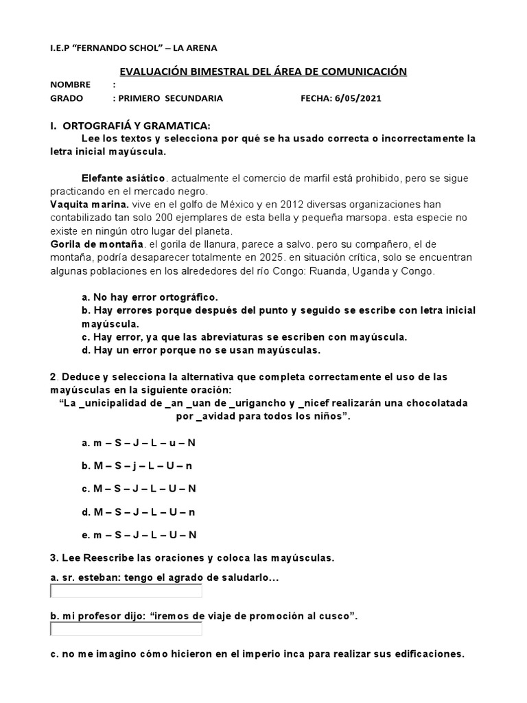 Examen Bimestral de Comunicación | PDF | Morfología | Comunicación humana