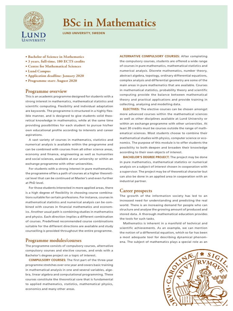 BSC in Mathematics: Programme Overview | PDF | Teaching Mathematics ...