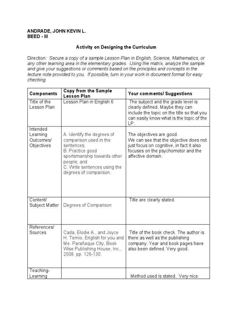 Designing The Curriculum Activity | PDF | Lesson Plan | Education Theory