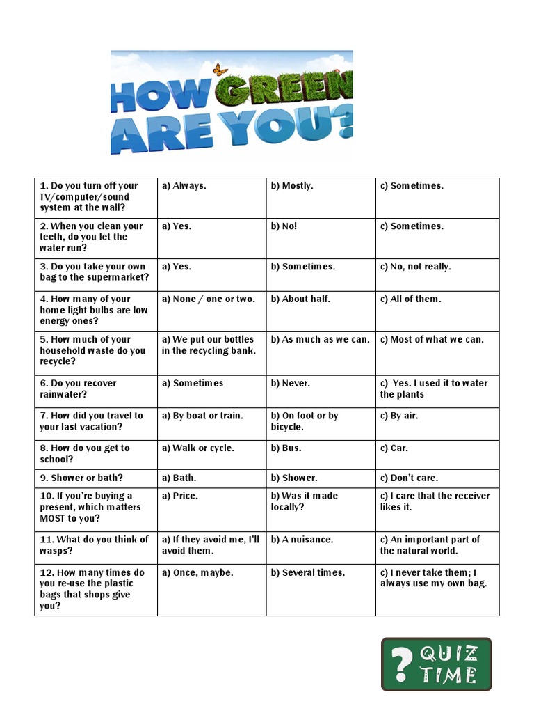 How Green Are You - Quiz | PDF | Economy And The Environment | Waste