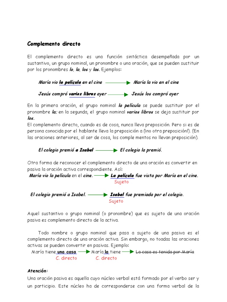 Complementos Del Verbo | PDF | Objeto (gramática) | Asunto (gramática)