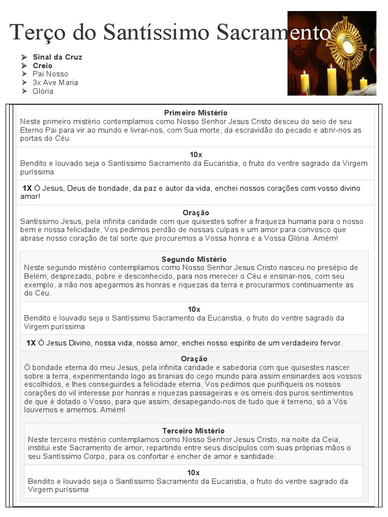 Terço Do Santíssimo Sacramento 1 Pdf Eucaristia Oração