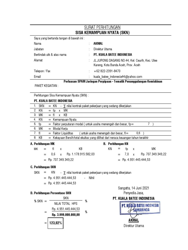 Sisa Kemampuan Nyata (SKN) : Surat Perhitungan | PDF