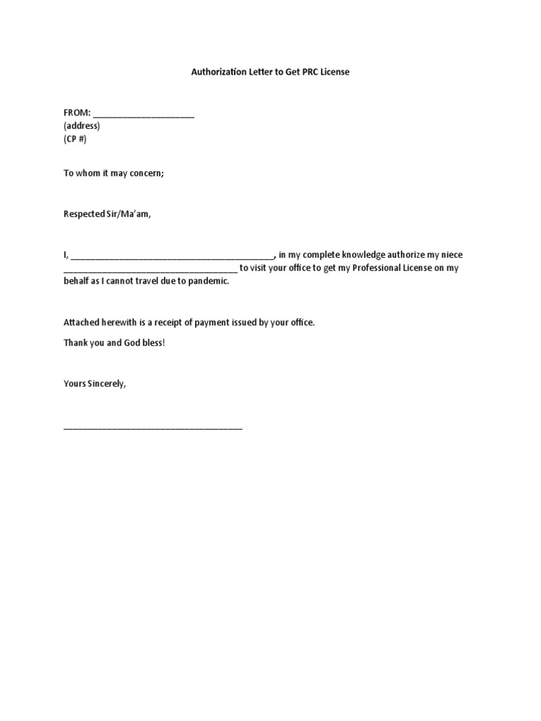 Authorization Letter To Get PRC License | PDF