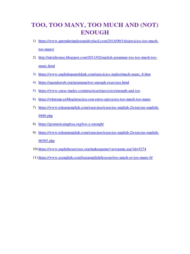English Grammar: Too, Much, Enough | PDF