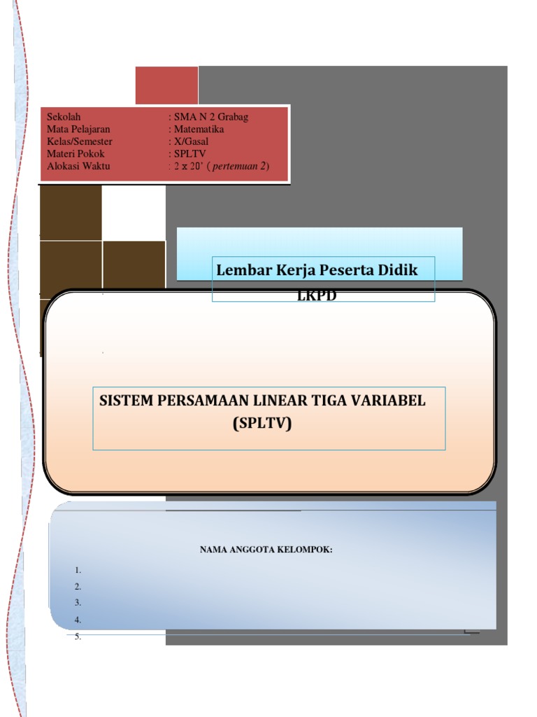 LKPD SPLTV Metode Eliminasiii | PDF
