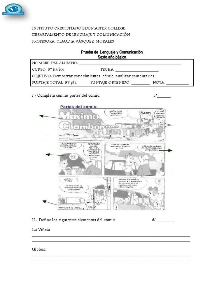 Prueba 6 Basico Comic | PDF