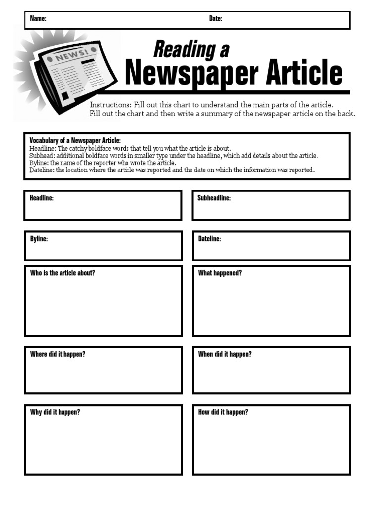 Newspaper Article Structure Worksheet | PDF