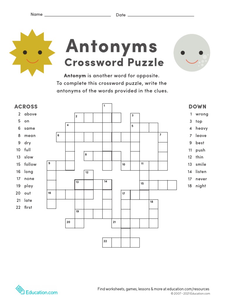 Antonym Word Search Puzzles