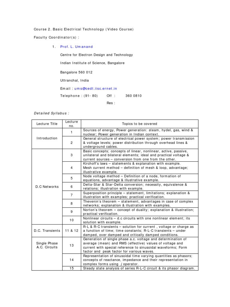Basic Electrical Technology (Video) | PDF | Electric Motor | Transformer