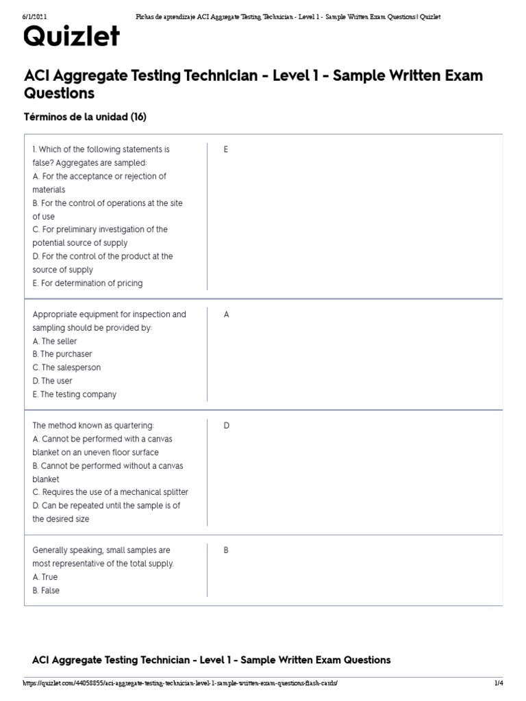 Fichas de Aprendizaje ACI Aggregate Testing Technician - Level 1 ...