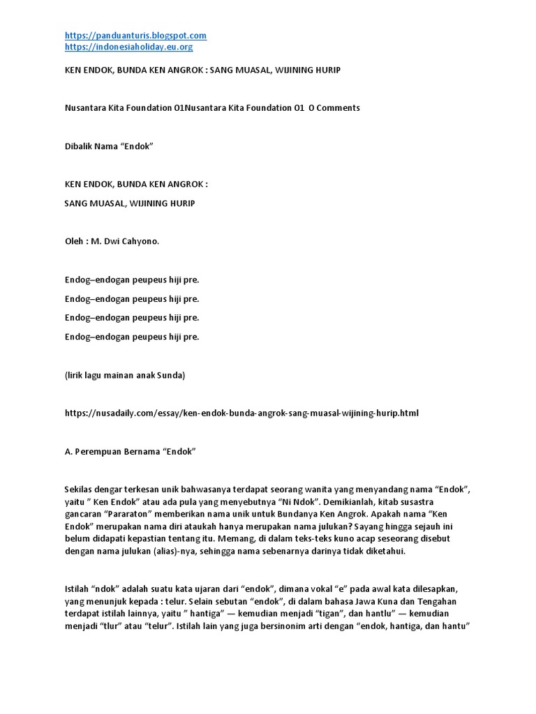 Ken Endok: Ibu Ken Angrok dan Maknanya | PDF | Dewasa Muda