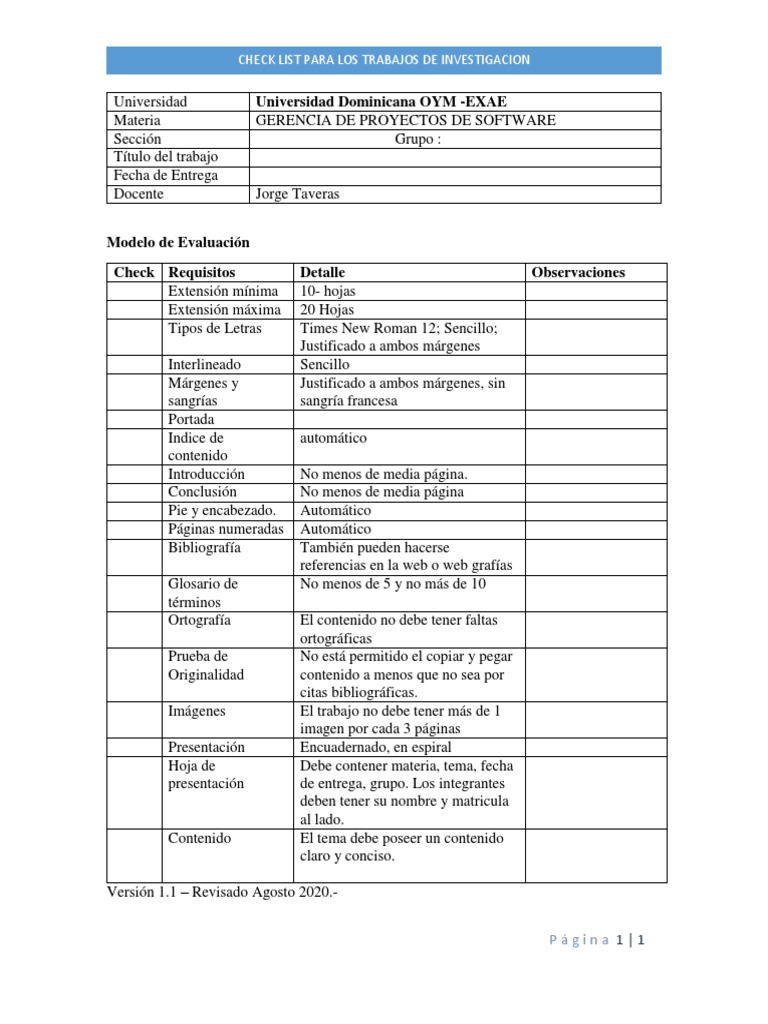 00 Checklist para Entrega de Trabajos SPRD | PDF