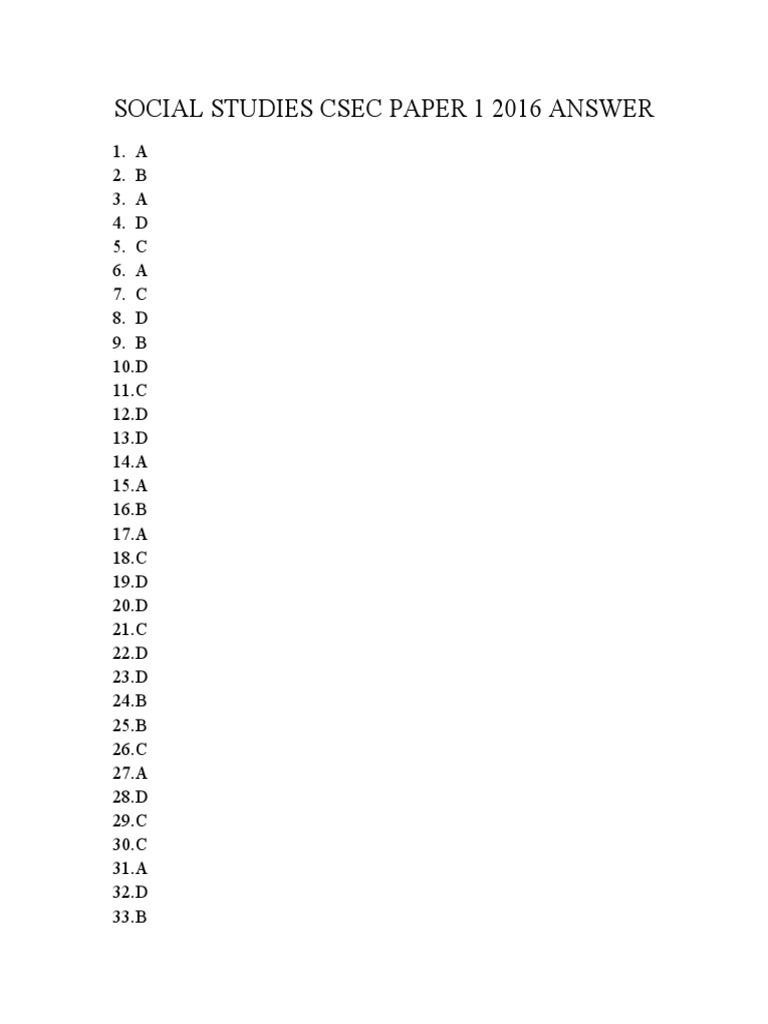 Social Studies Csec Paper 1 2016 Answer | PDF | Art