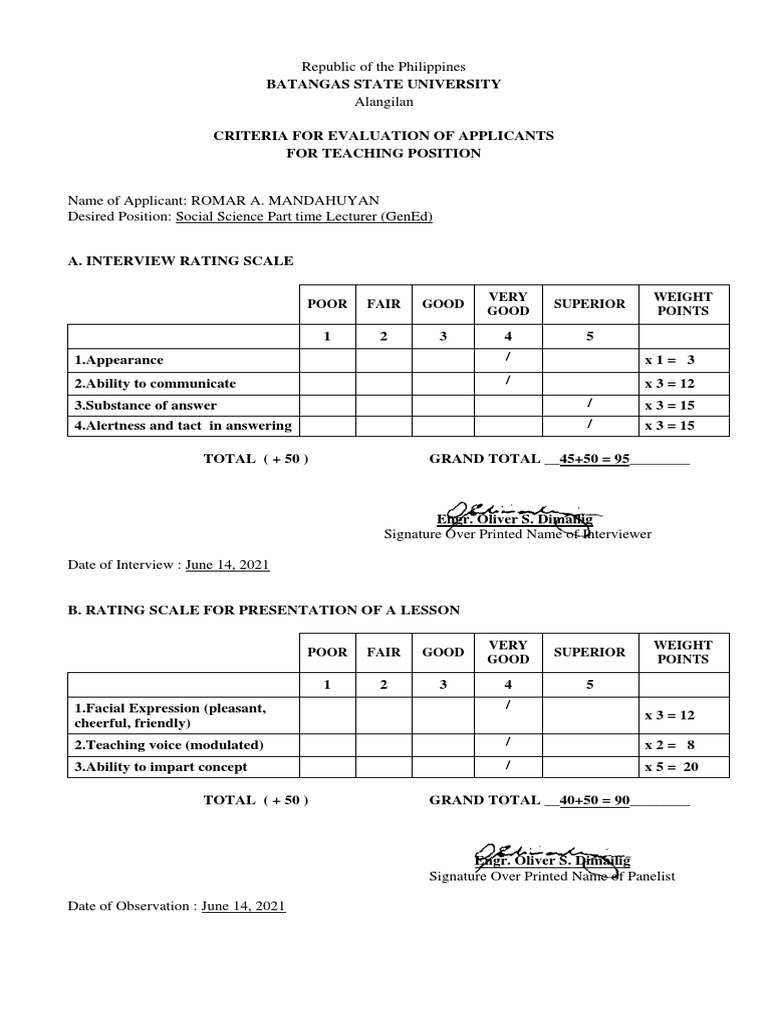 FSB Rating Form - Romar A. Mandahuyan | PDF | Human Communication ...