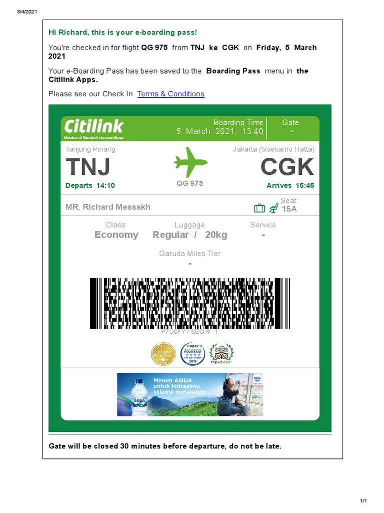 Boarding Pass Citilink | PDF