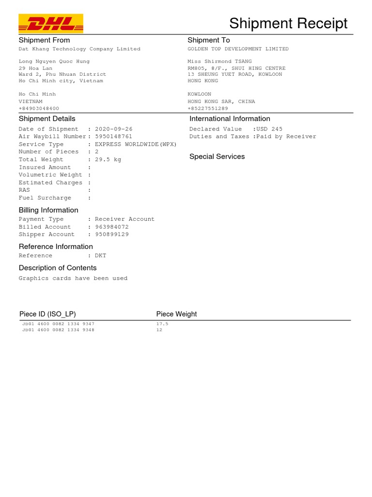 Shipment Receipt for International Delivery | PDF | Business