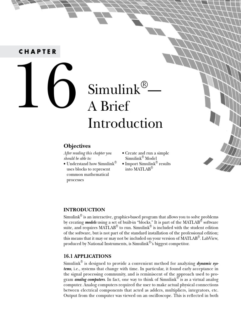 Simulink - A Brief: After Reading This Chapter You Should Be Able To | PDF | Matlab | Equations