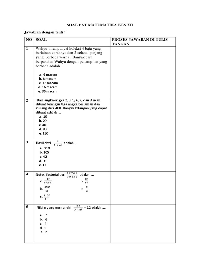 Soal Pat Matematika KLS Xii | PDF