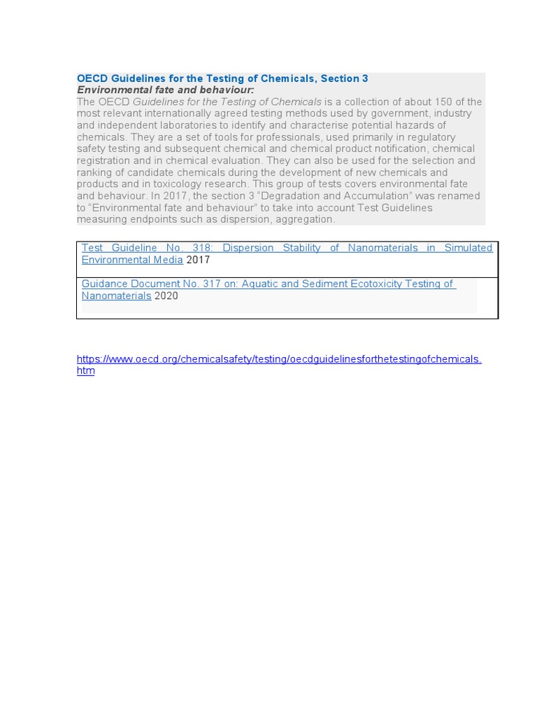 OECD Guidelines For The Testing of Chemicals | PDF