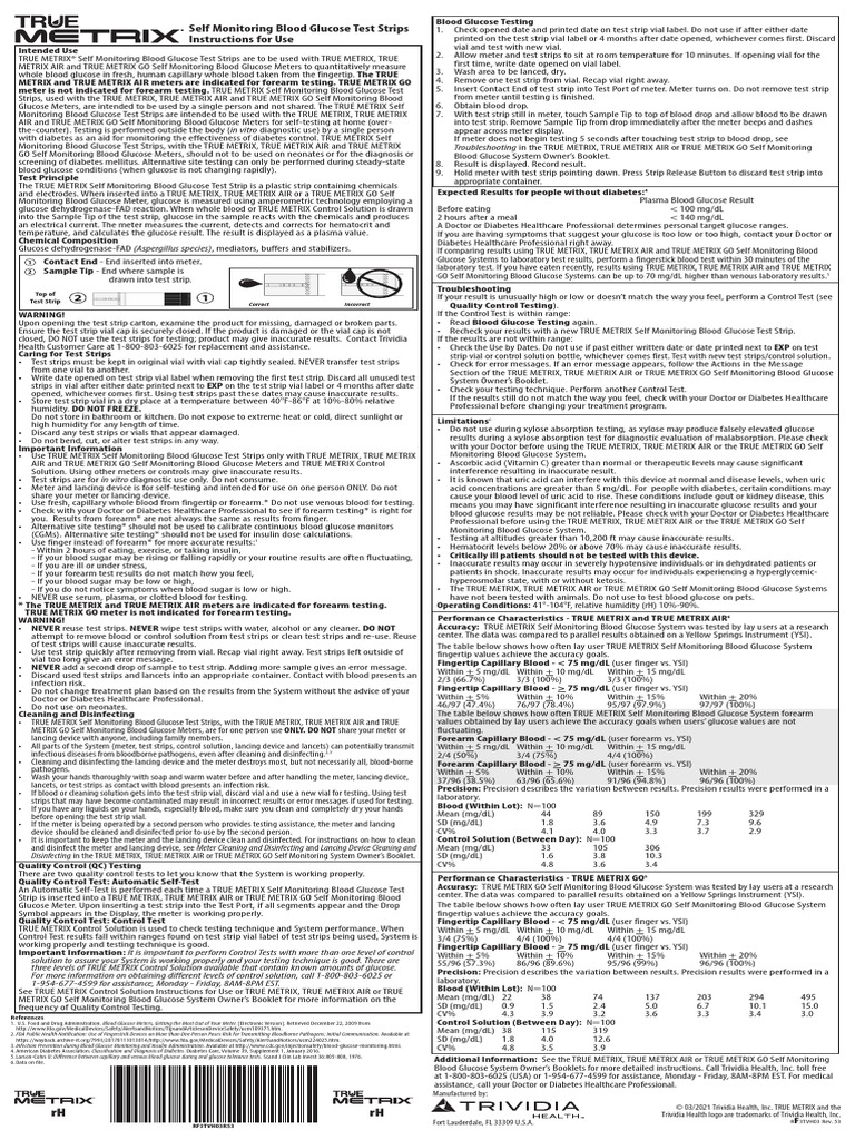 Self Monitoring Blood Glucose Test Strips Instructions For Use | PDF ...