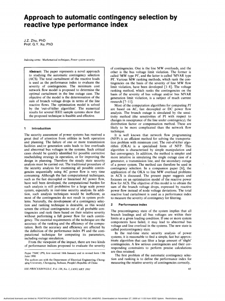 Approach To Automatic Contingency Selection by | Download Free PDF | Ac ...