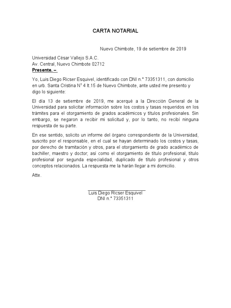 Carta Notarial | PDF | Educación avanzada