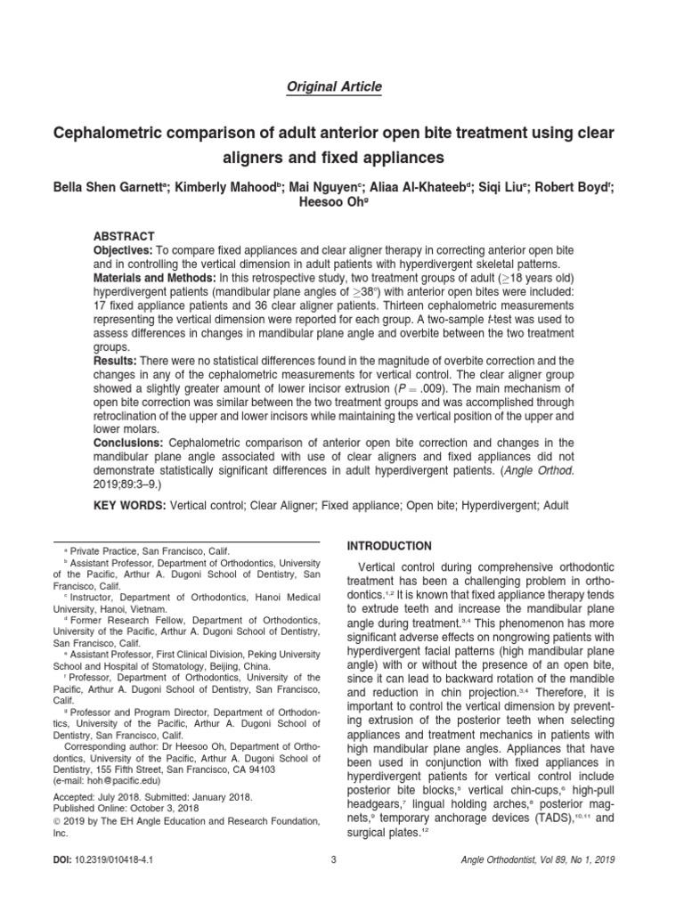 Cephalometric Comparison of Adult Anterior Open Bite Treatment Using ...