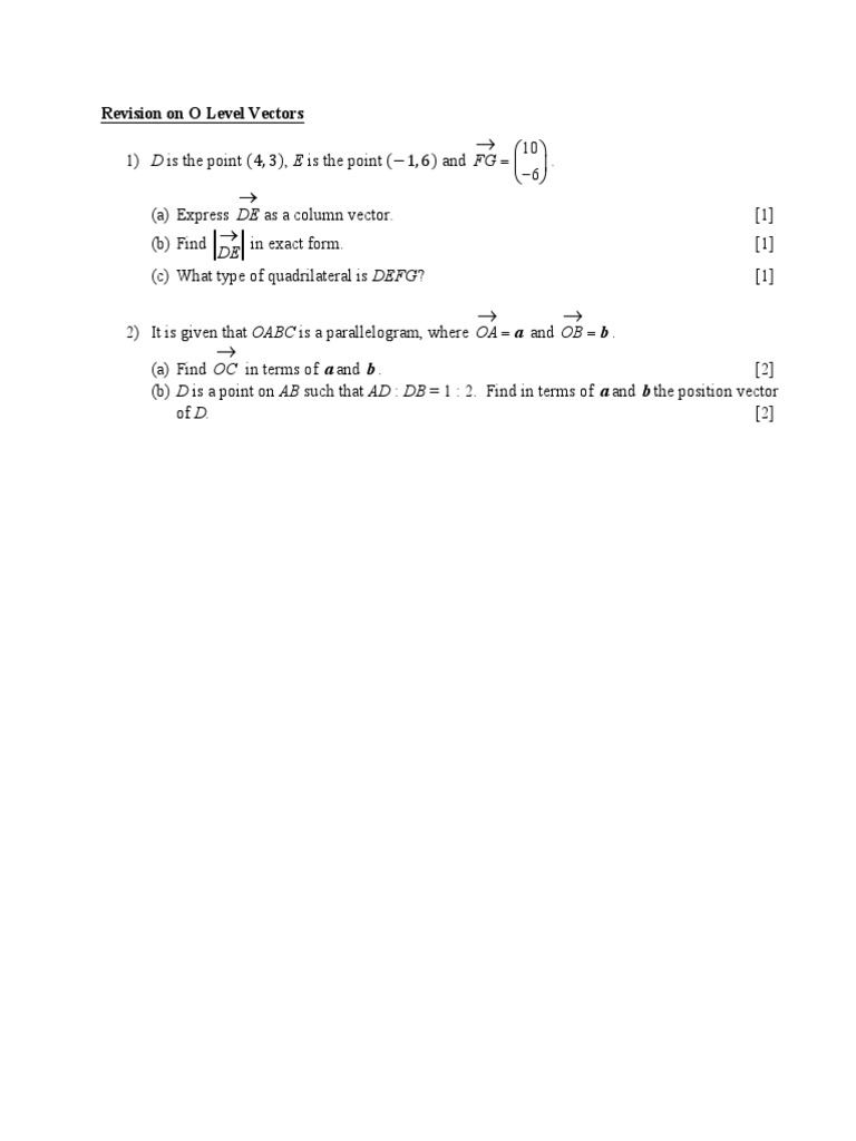 Revision On O Level Vectors (Questions) | PDF