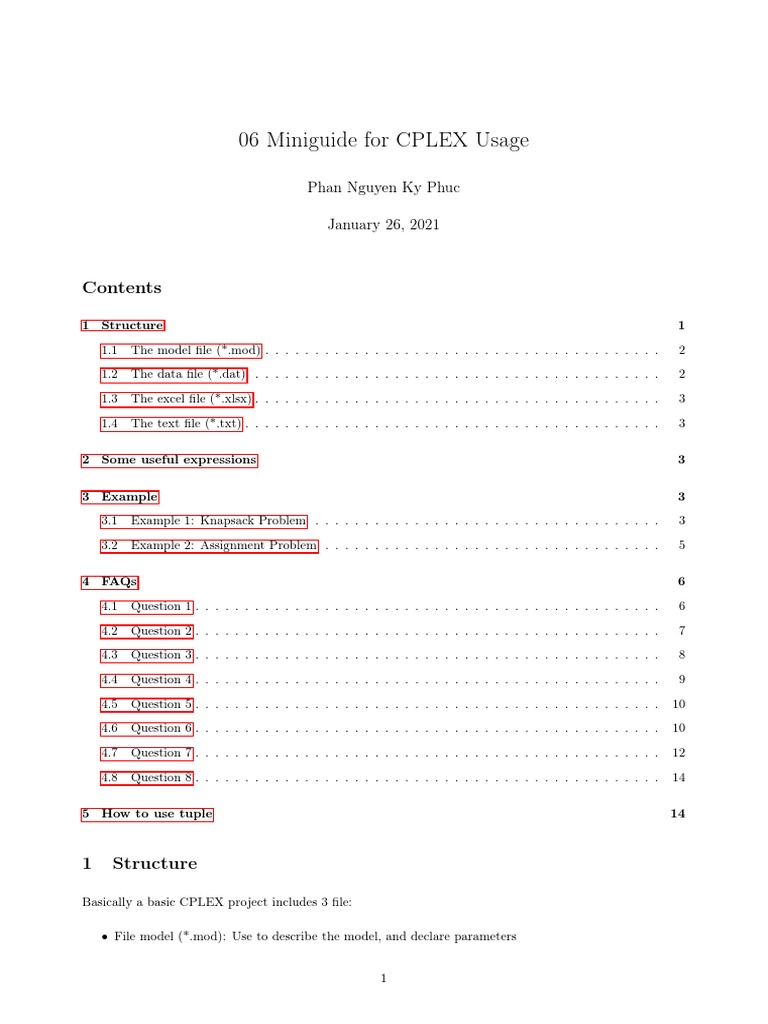 06 Miniguide For CPLEX Usage: Phan Nguyen Ky Phuc January 26, 2021 | PDF | Parameter (Computer ...