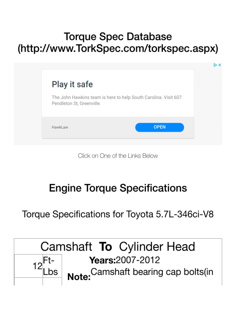 Toyota 5.7L-346ci-V8 Torque Specifications - TorkSpec - Knowledge For ...