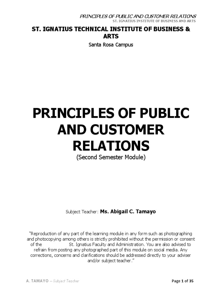 Principles of Public and Customer Relations | PDF | Attitude ...