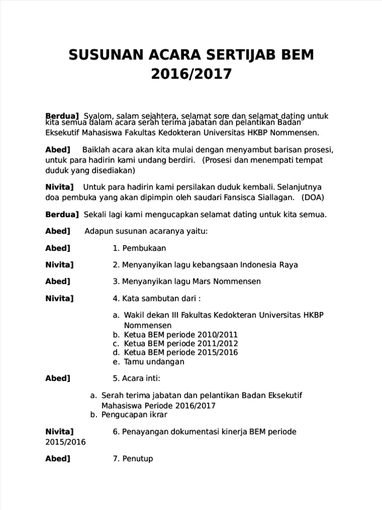 PDF Susunan Acara Sertijab Bem 2016 Compress | PDF