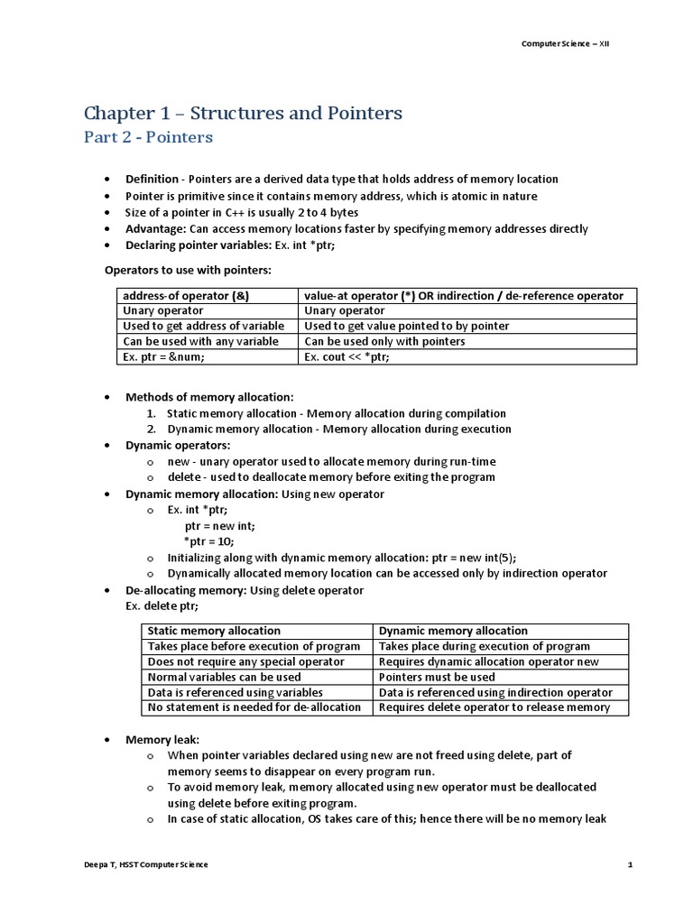 Chapter 1 - Structures and Pointers | PDF | Pointer (Computer ...