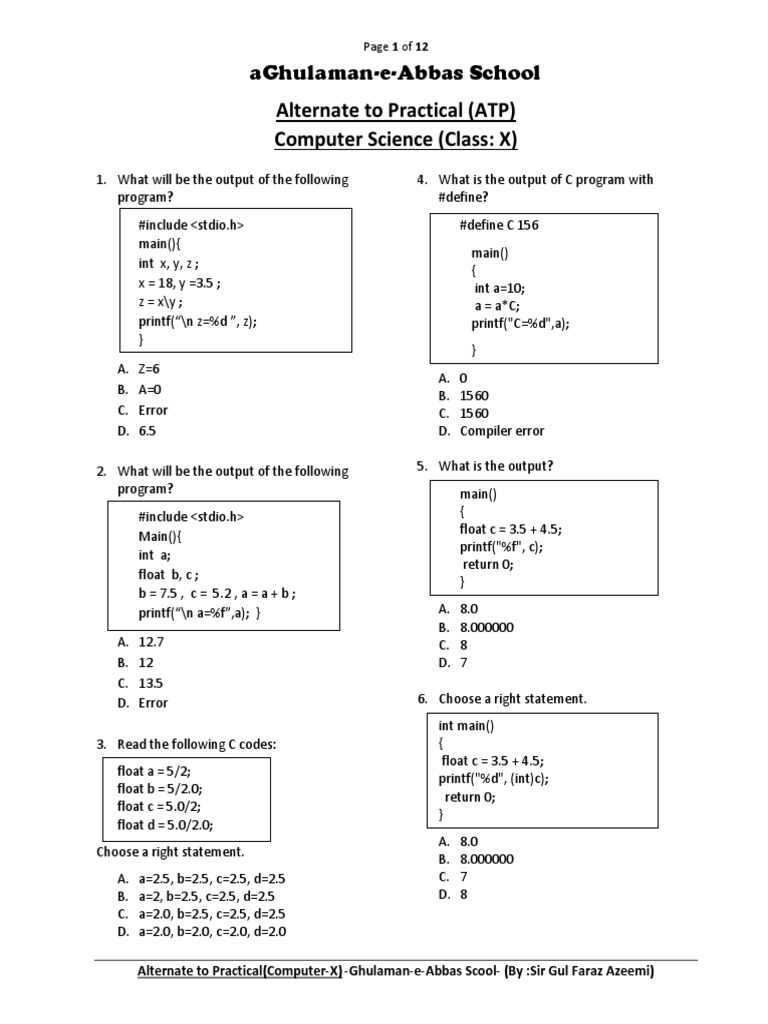 Computer Science ATP (X) | PDF | Computer Program | Programming