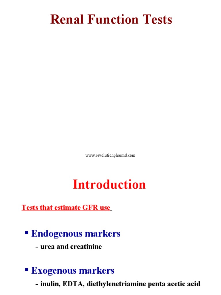 Renal Function Tests | PDF | Creatinine | Kidney