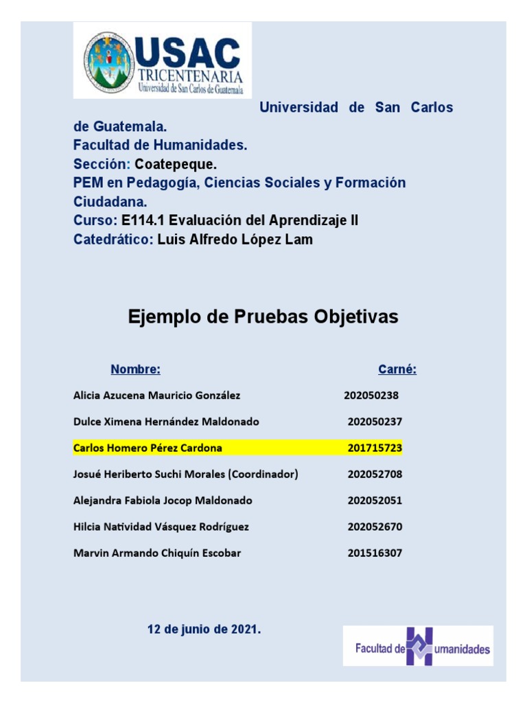 Ejemplos de Pruebas Objetivas | PDF