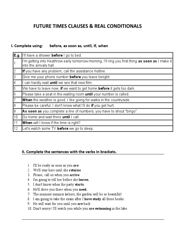 Homework Future Time Clauses | PDF | Language Arts & Discipline