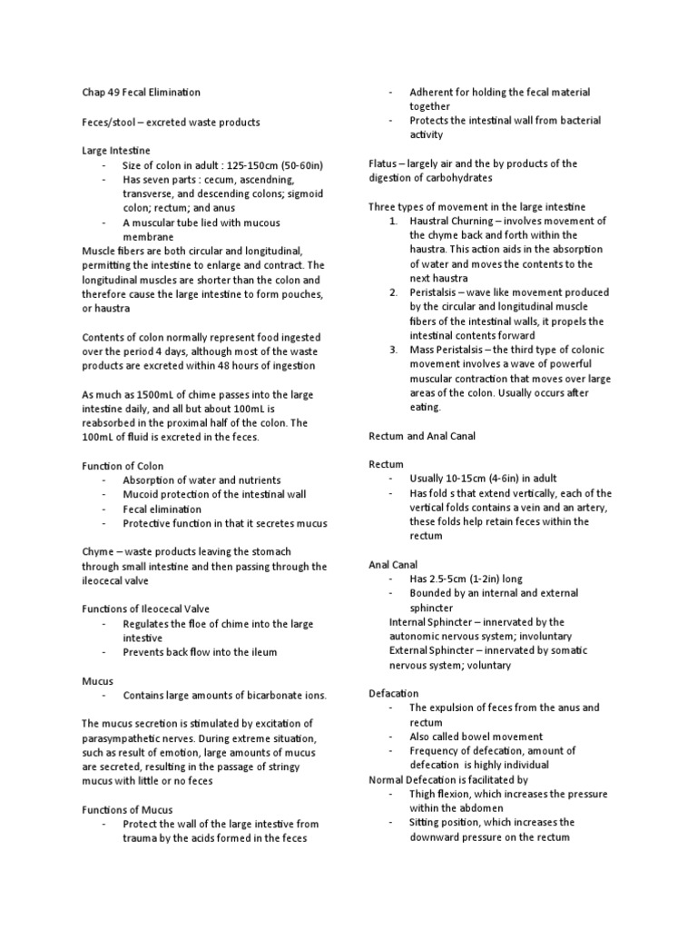 Fecal Elimination and Defecation Process | PDF | Large Intestine ...