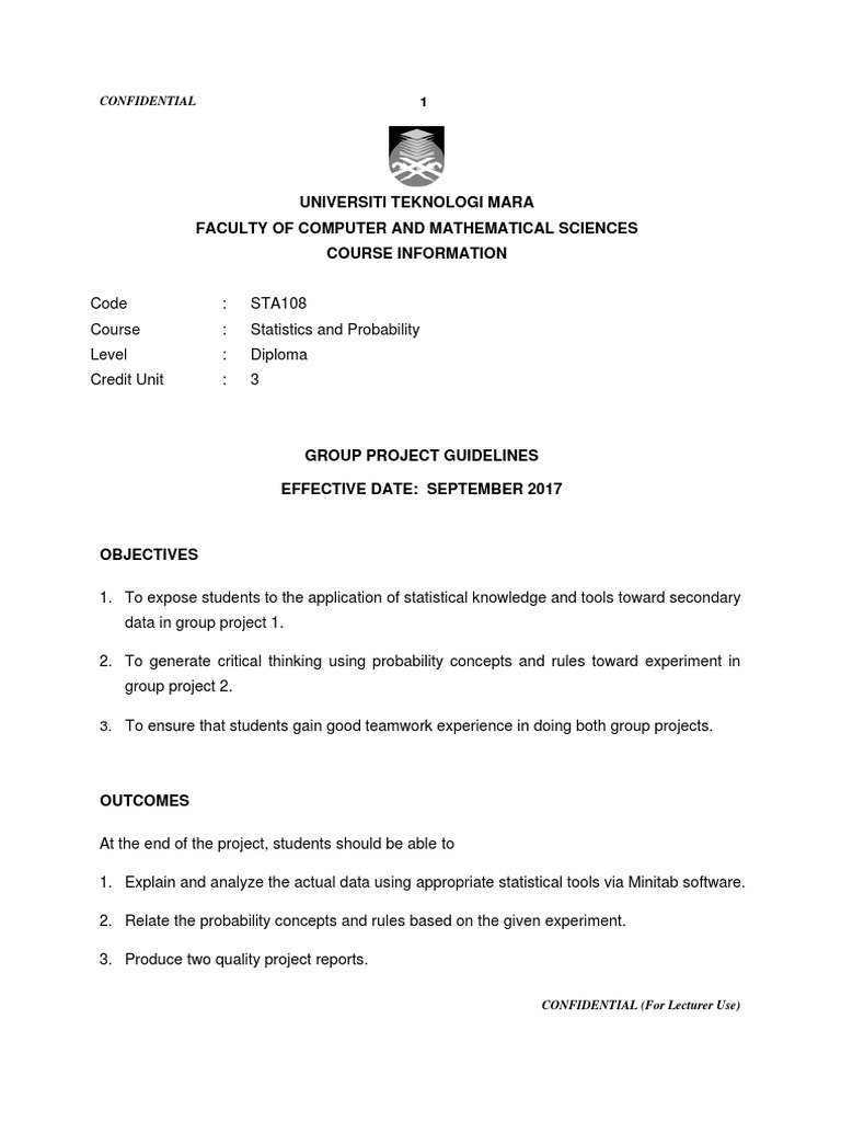 STA108 - Group Projects (Guidelines) | PDF | Statistics | Scientific Method