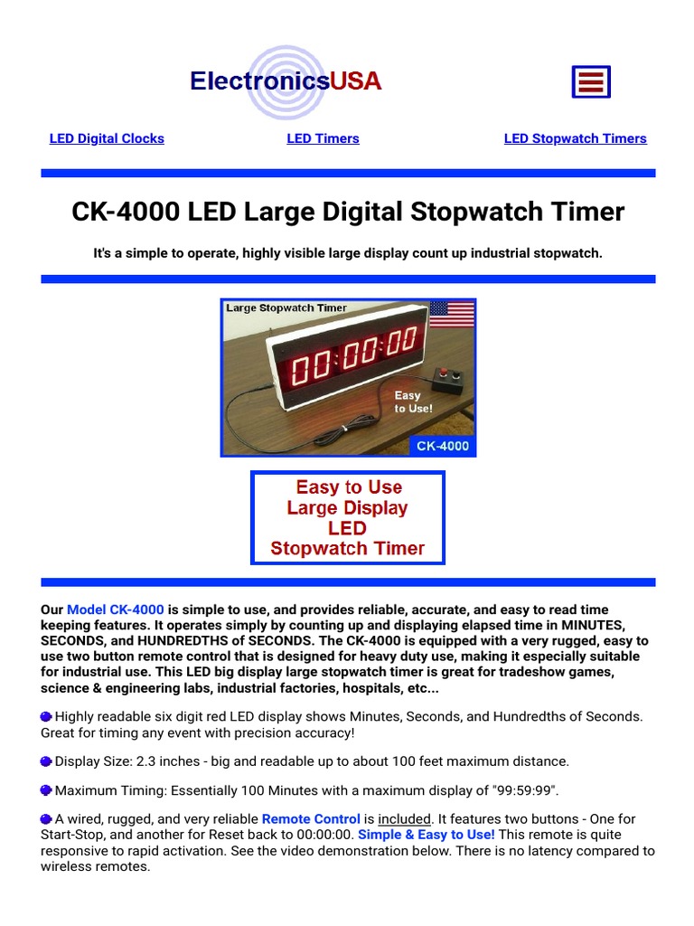 LED Large Digital Stopwatch Timer - Electronics USA | PDF | Timer | Clock
