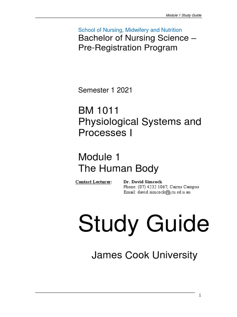 BM1011 2021 Study Guide Module 1 An Introduction To The Human Body | PDF | Epithelium ...