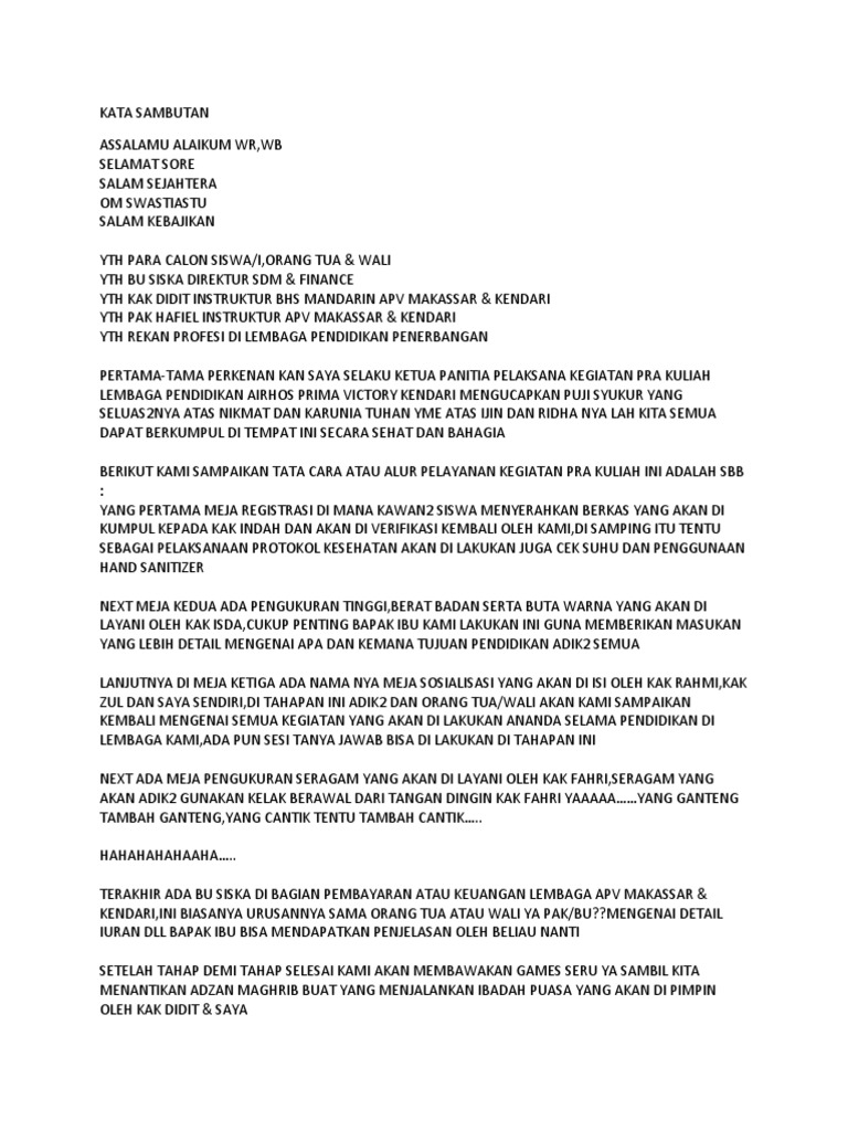 Kata Sambutan Apv Kdi | PDF