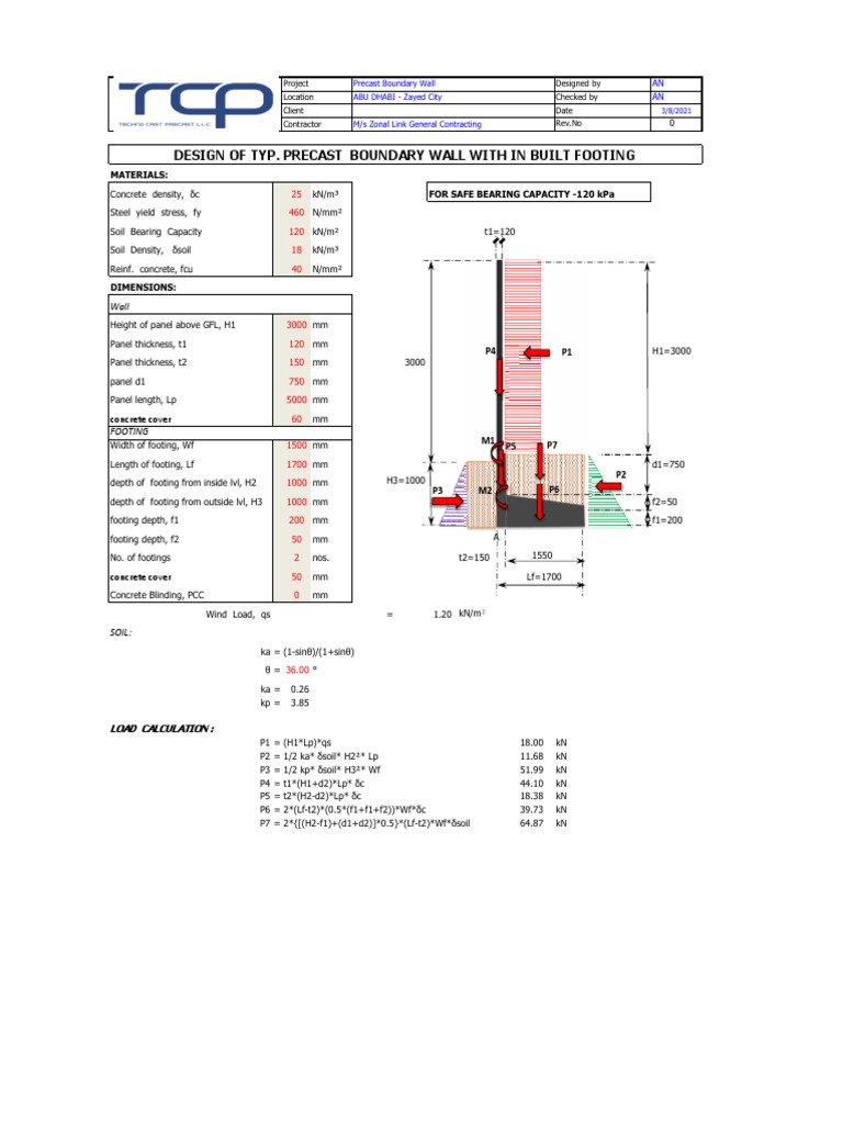 Design of Typ. Precast Boundary Wall With in Built Footing: Materials ...